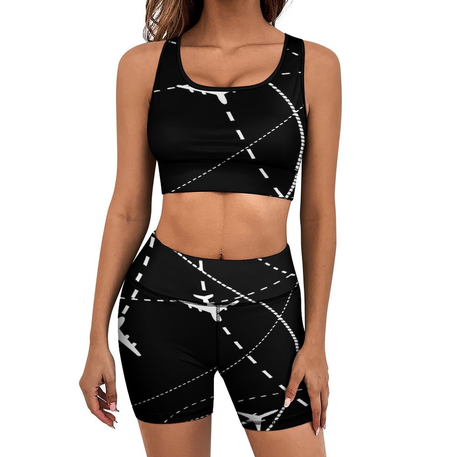 Airplanes Background with Trajectory Working Out Sets for Women Workout ...