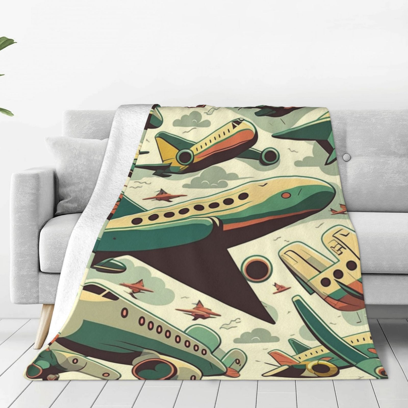 Airplanes Flying Cartoon Vintage Throw Blanket Decorative Soft Warm ...