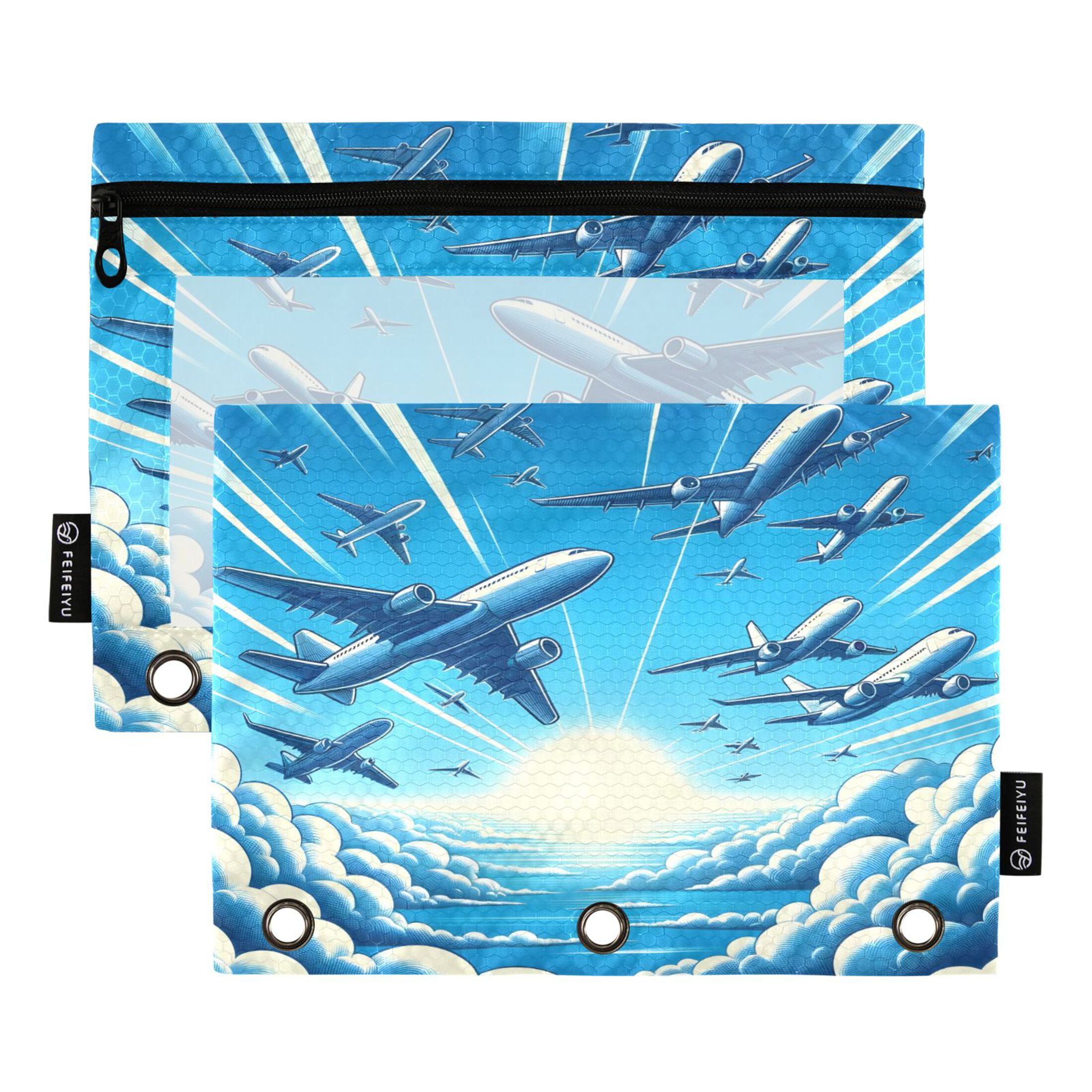 Airplanes Flying in Sky 2 Pack Pencil Pouch for 3 Ring Binder Smooth ...