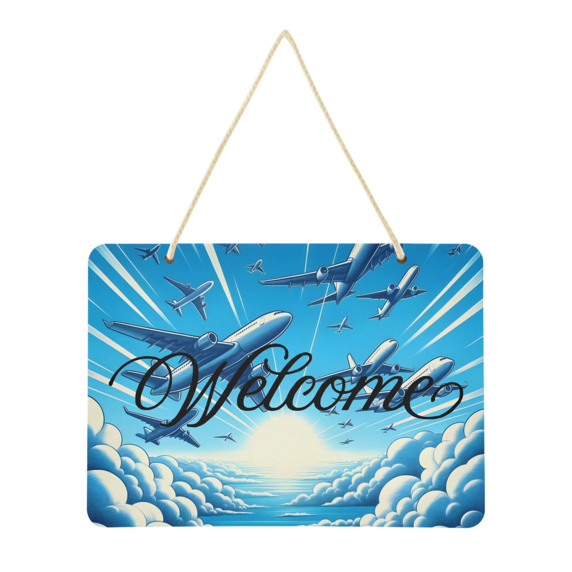 Airplanes Flying in Sky Welcome Sign Front Door PVC 14x10 inch Hanger ...