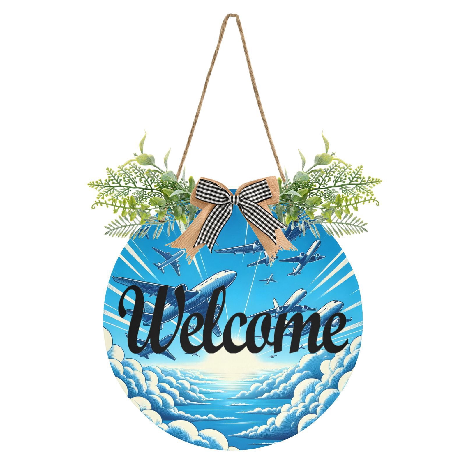 Airplanes in Sky Welcome Sign for Front Door Wreath Door Sign for ...