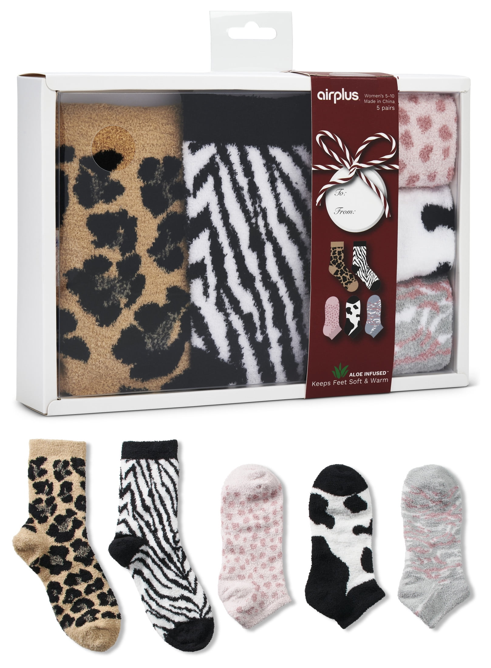 Airplus Aloe Infused Spa Socks - Animal Print - women's Size 5-10 ...