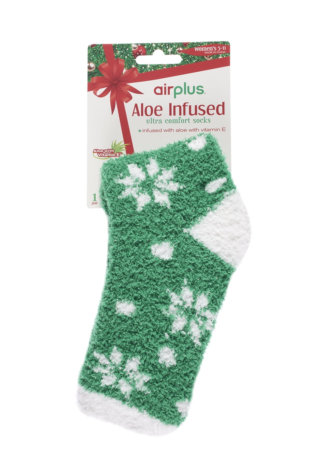 Airplus Aloe Infused Spa Crew Socks, Green/White Snowfall, Women's ...