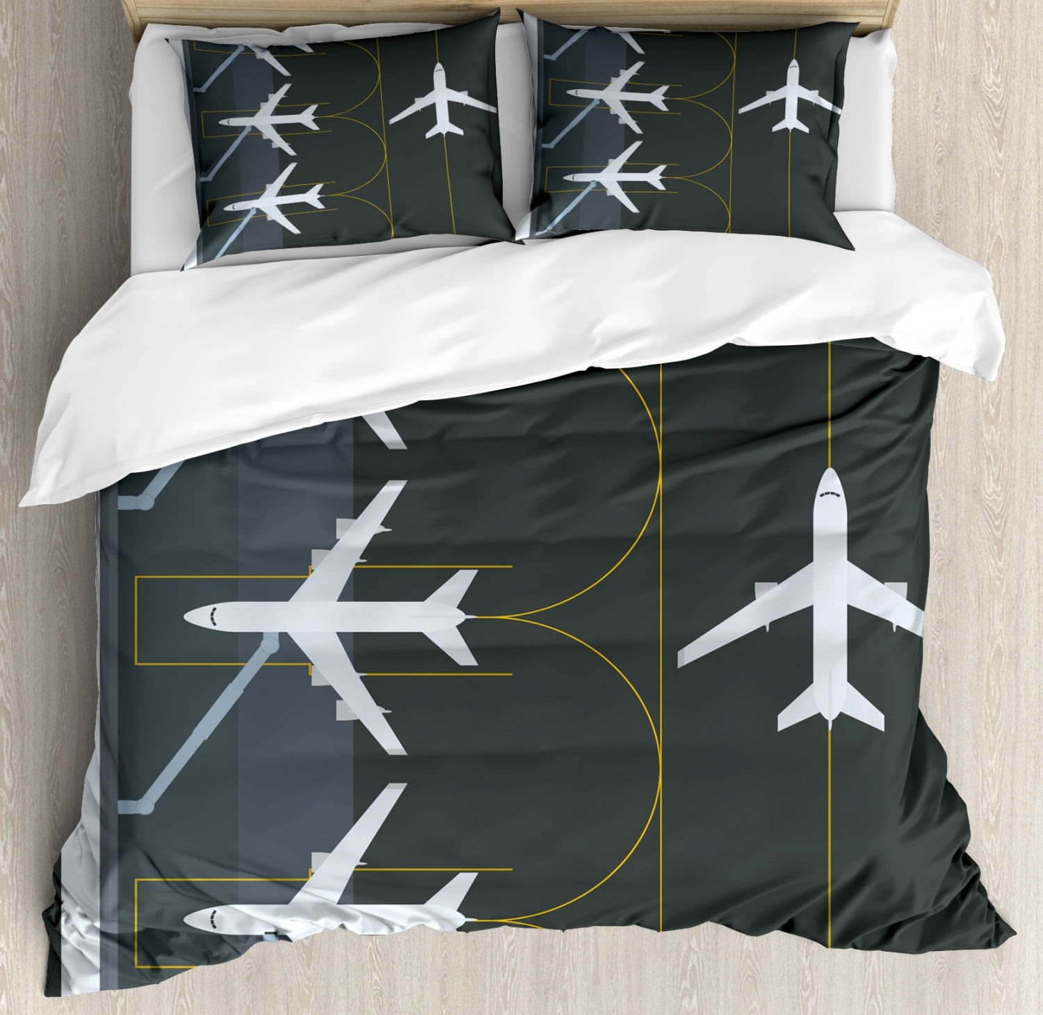 Airport Duvet Cover Set Queen Size, Aviation Themed Simple Illustration ...