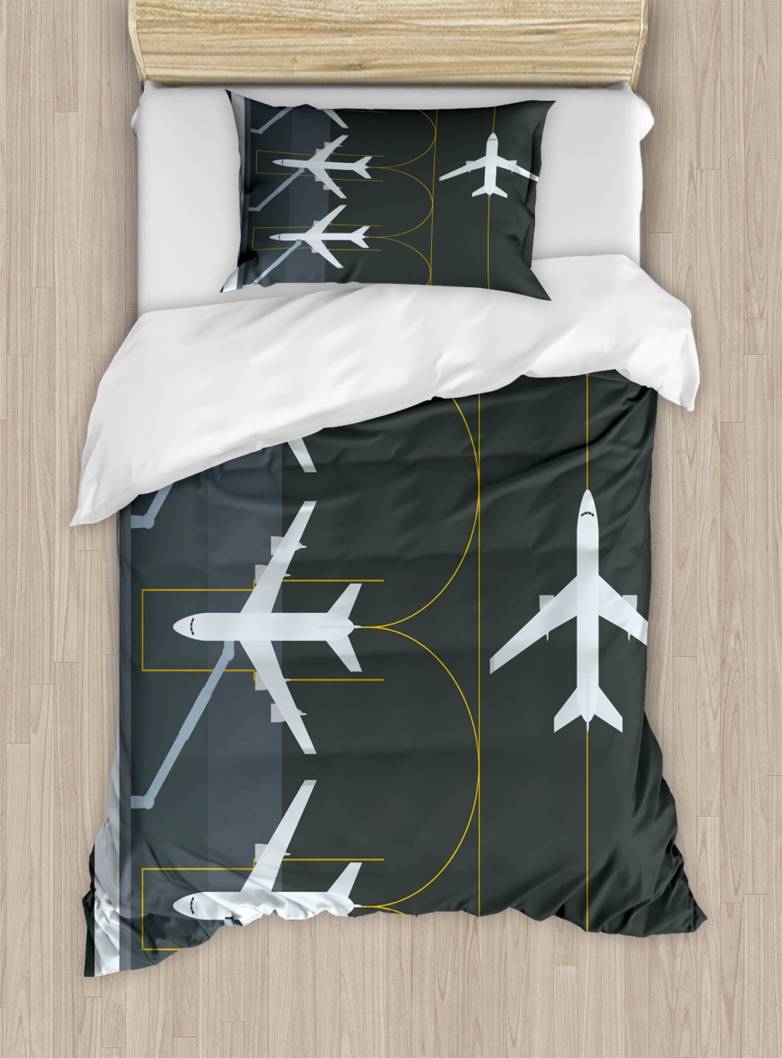 Airport Duvet Cover Set Twin Size, Aviation Themed Simple Illustration ...
