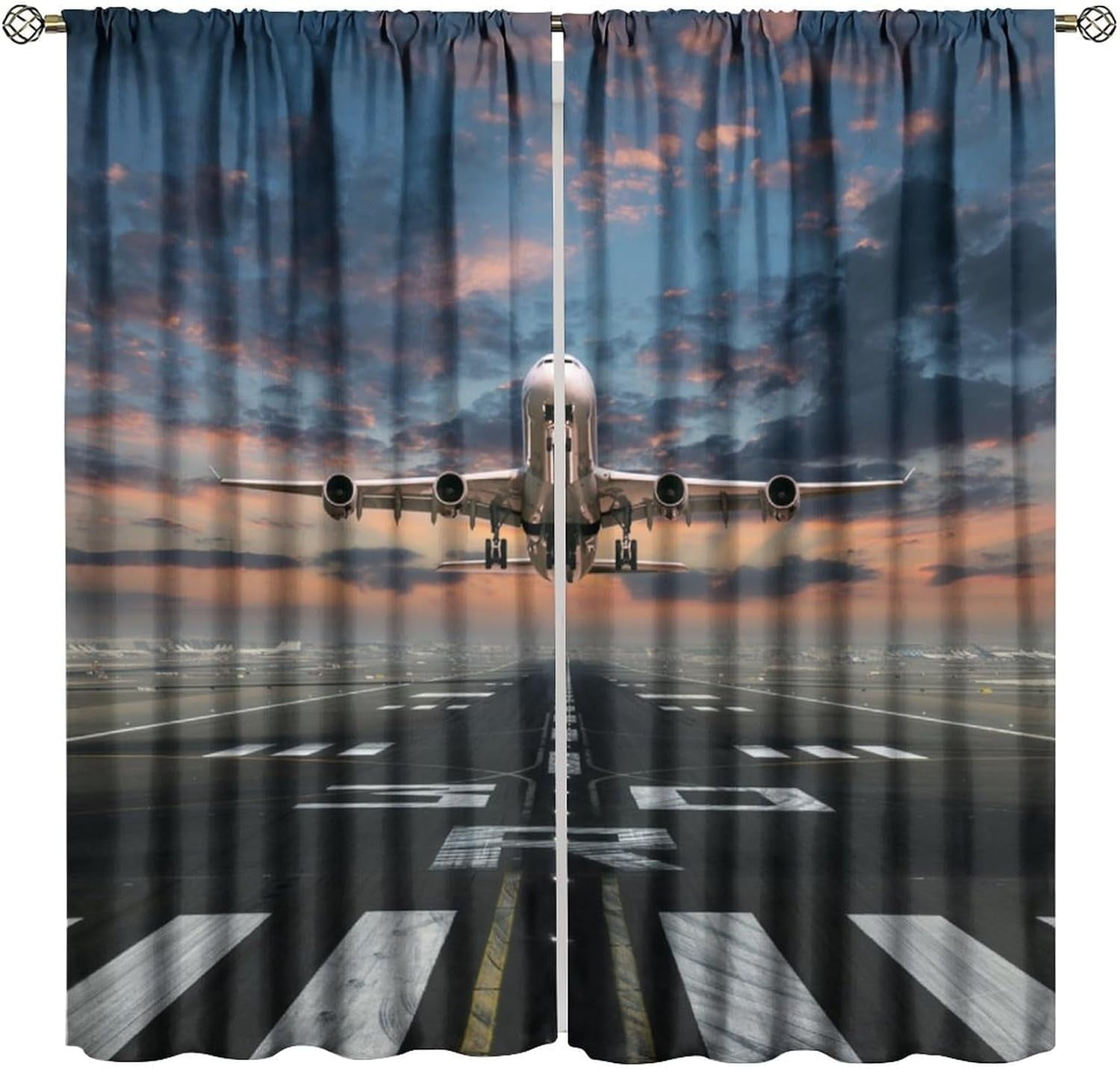 Airport Runway Airplane Curtains Airliner Landing Sunrise Sky Clouds ...