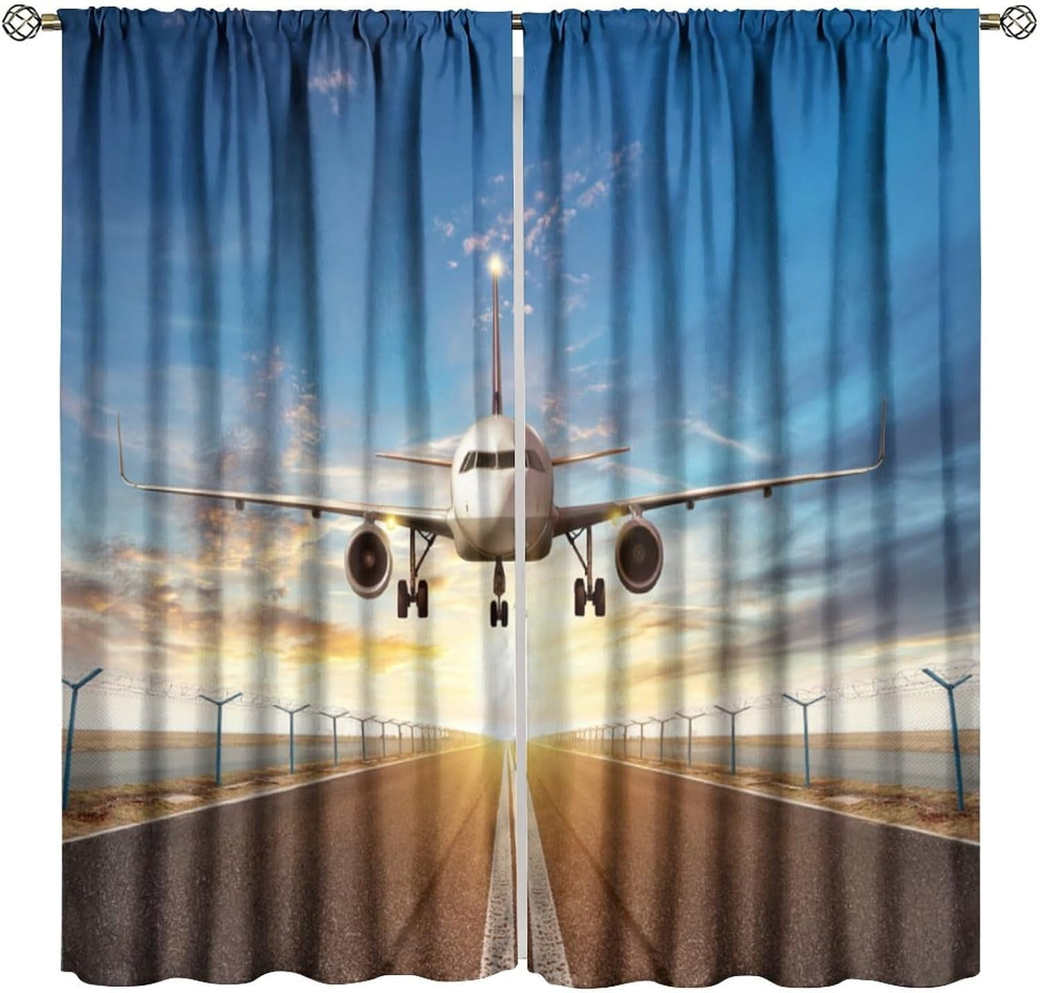 Airport Runway Airplane Curtains Airliner Landing Sunrise Sky Clouds ...