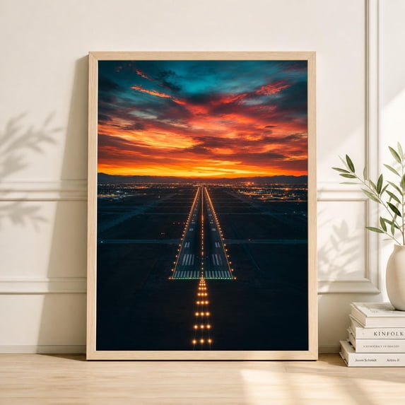 Airport Runway Sunset Poster, Night Aviation Photography Print, Travel ...