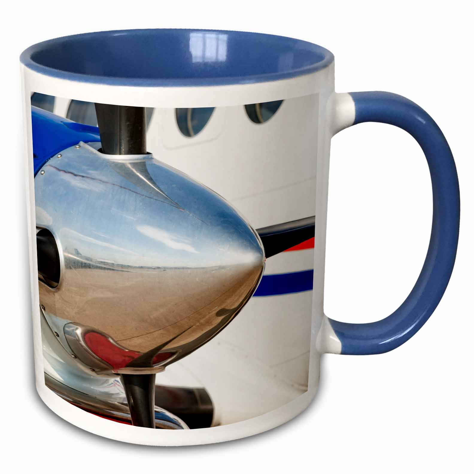 Airport reflects in a spinner of a modern aircraft turboprop engine ...