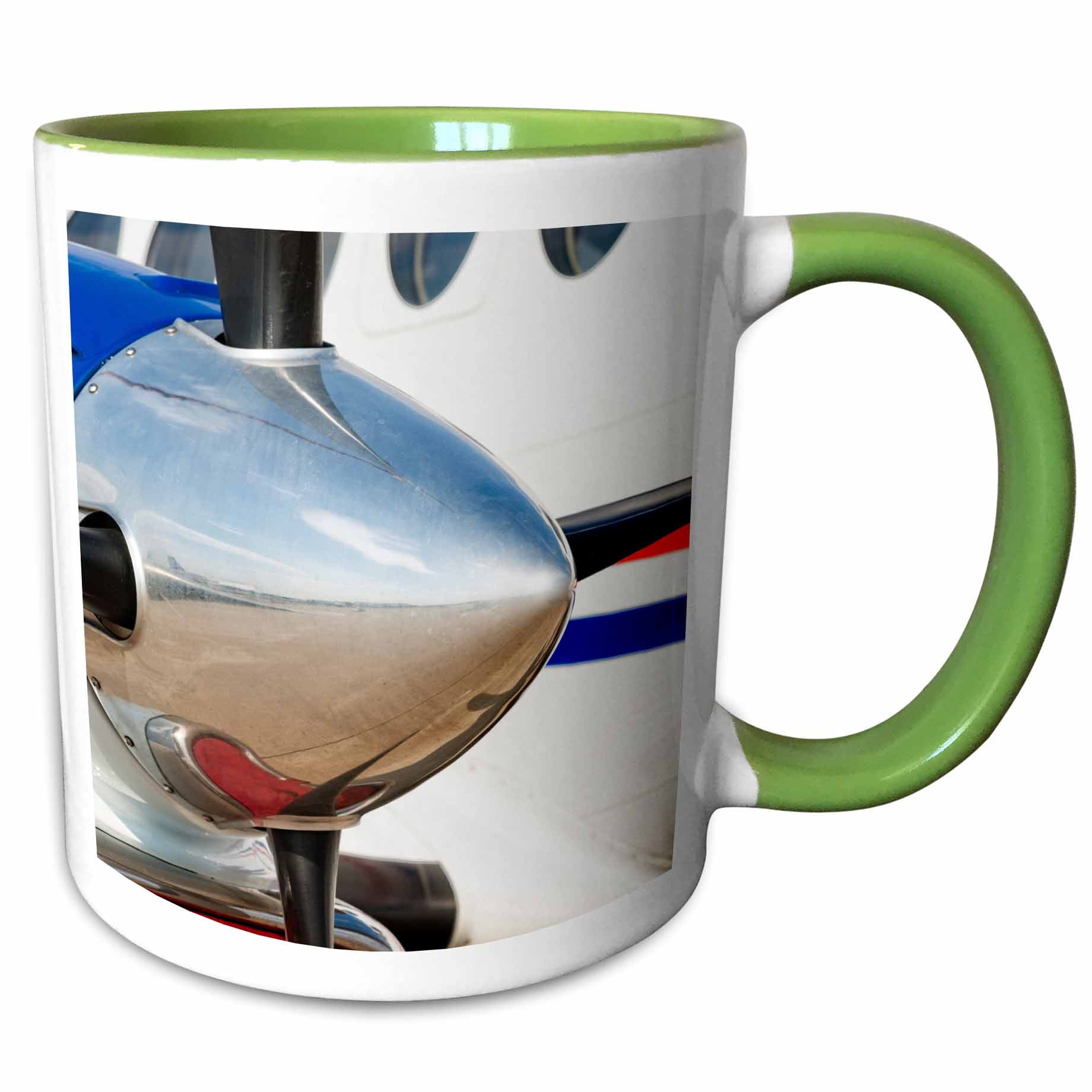 Airport reflects in a spinner of a modern aircraft turboprop engine ...