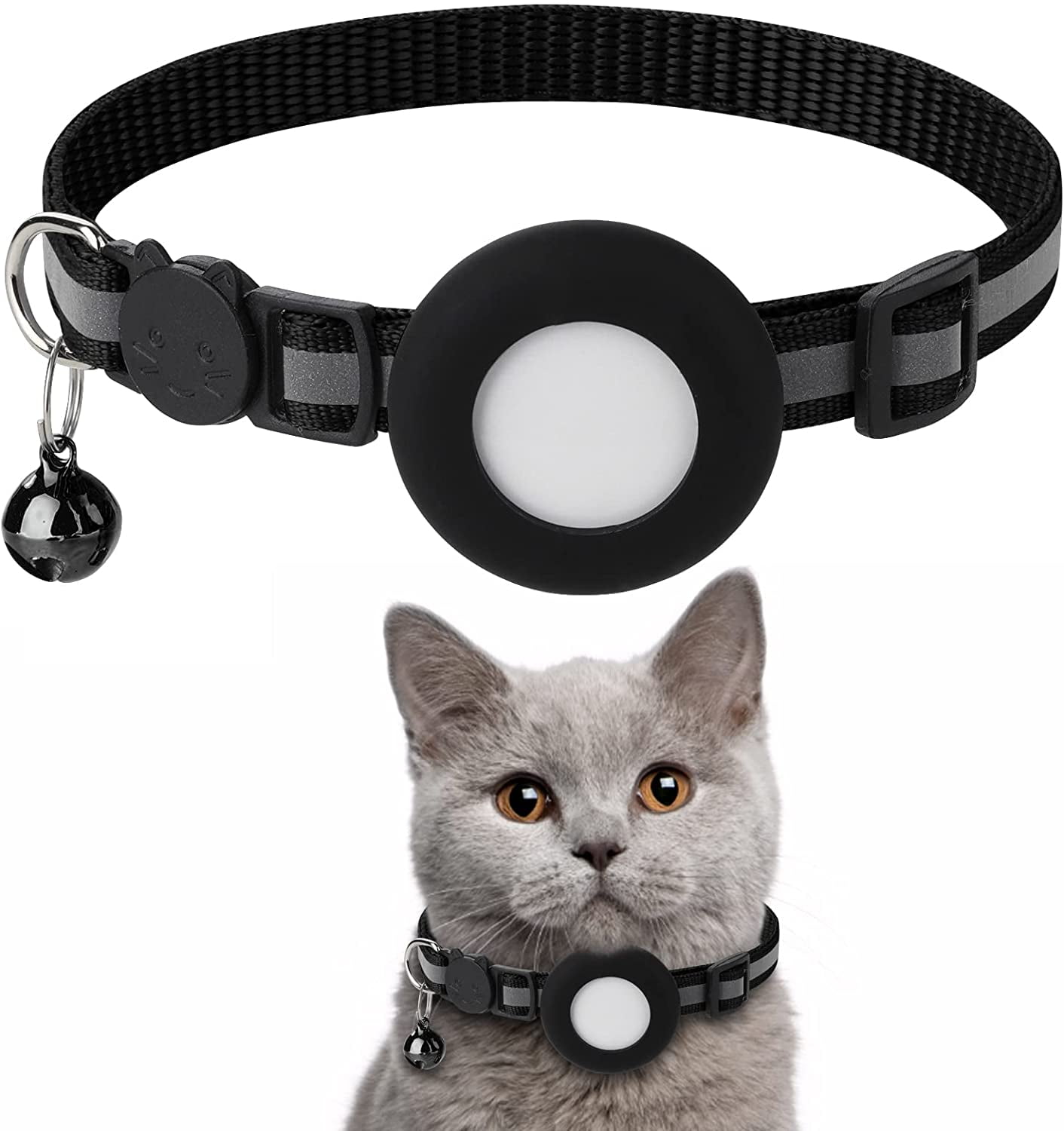 Airtag Reflective Cat Collar with Bell, Safety Buckle, Waterproof ...