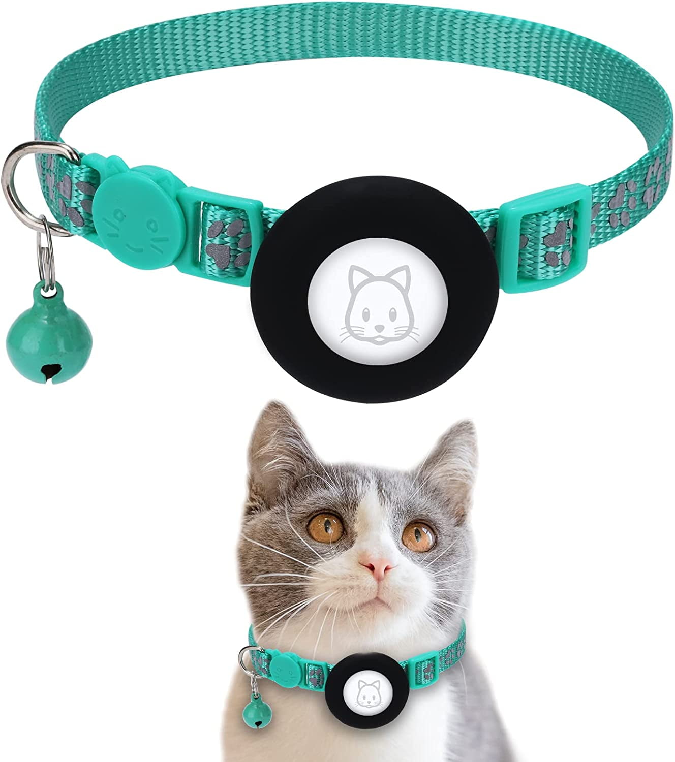Airtag Cat Collar, Apple Air Tag Cat Collar with Safety Buckle and Bell, Reflective Cat Collar ...