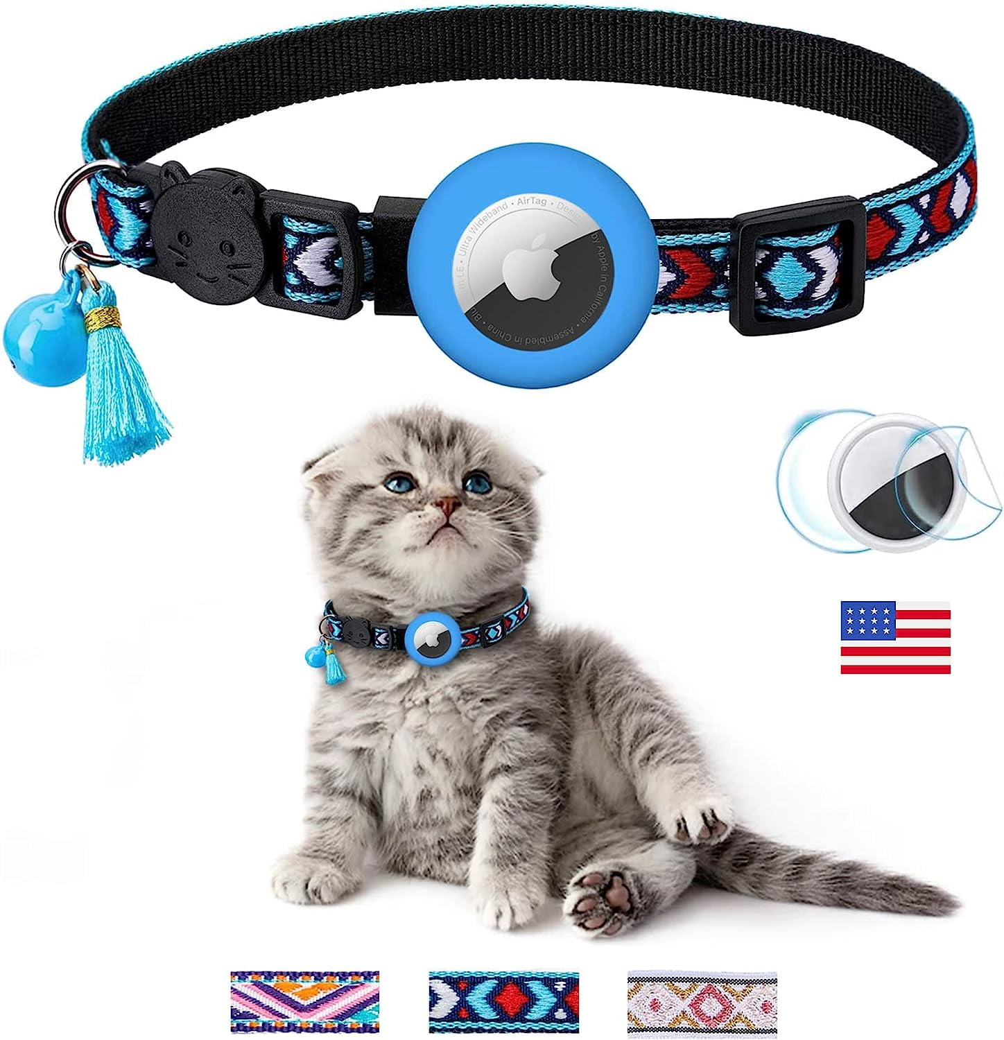 Airtag Cat Collar with Bell Adjustable Breakaway Kitten Collars ...