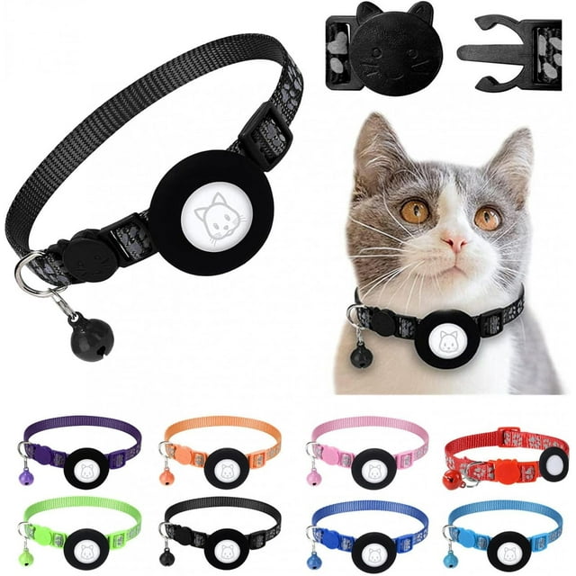 Airtag Cat Collar with Bell, Reflective GPS Cat Collar with Air Tag Holder, Adjustable Breakaway ...