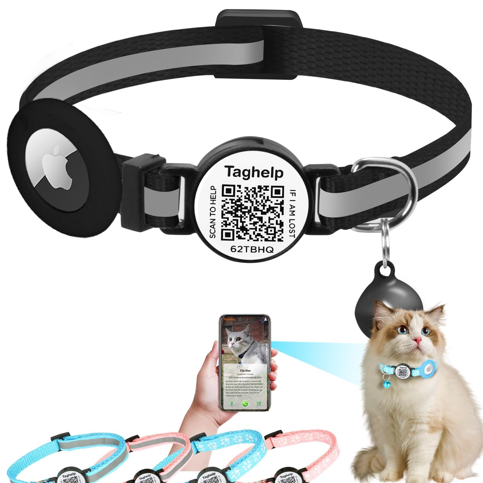 Airtag Cat Collar Breakaway with QR Code Name Tag, Reflective cat ...