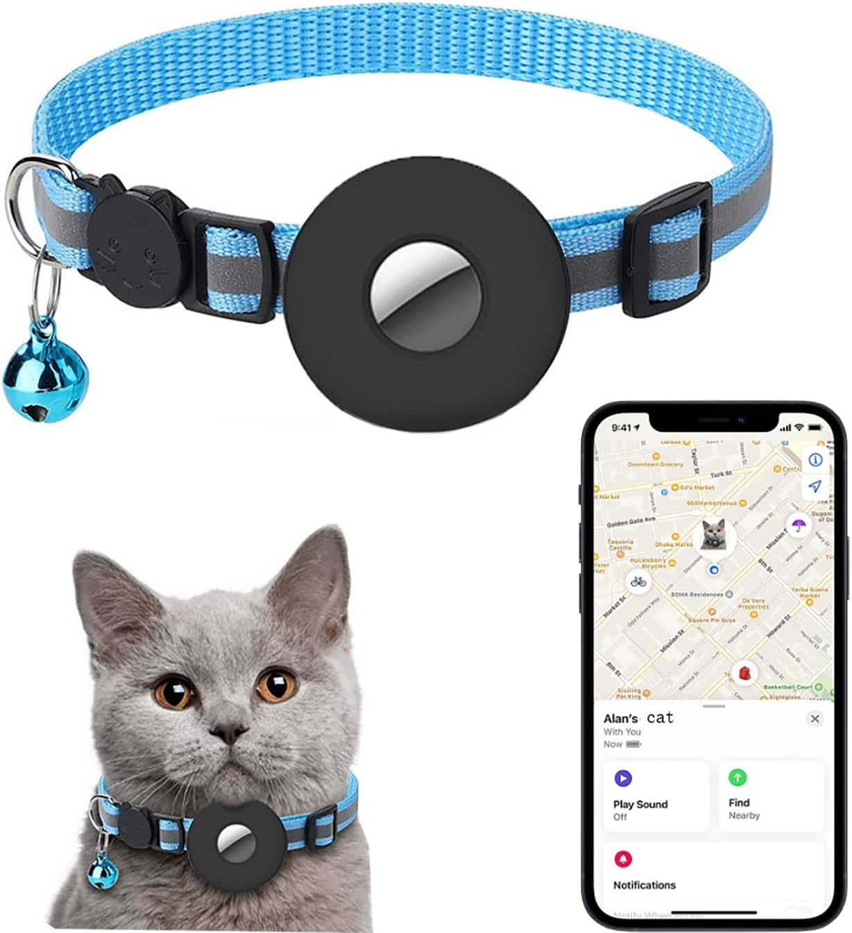 Airtag Cat Collar, Reflective Collar with Bell, Waterproof Holder Case ...