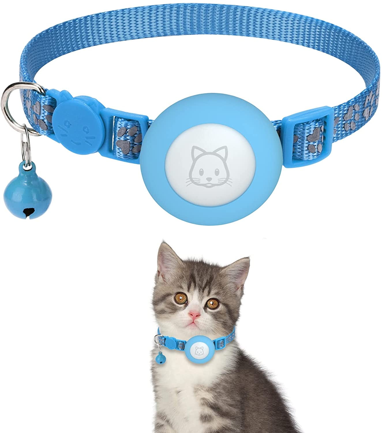 Airtag Cat Collar with Breakaway Bell, Reflective Paw Pattern Strap ...