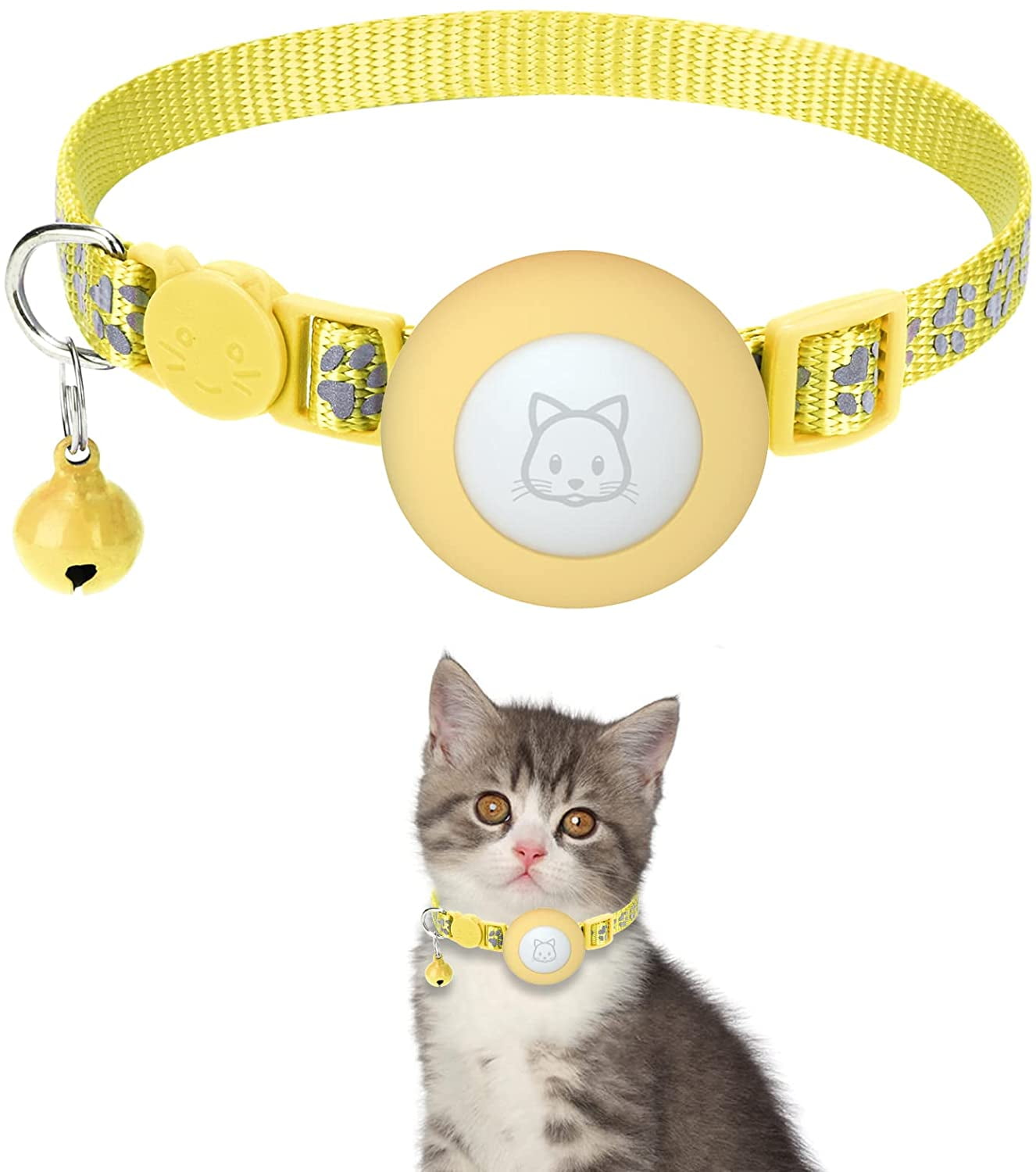 Airtag Cat Collar with Breakaway Bell, Reflective Paw Pattern Strap ...