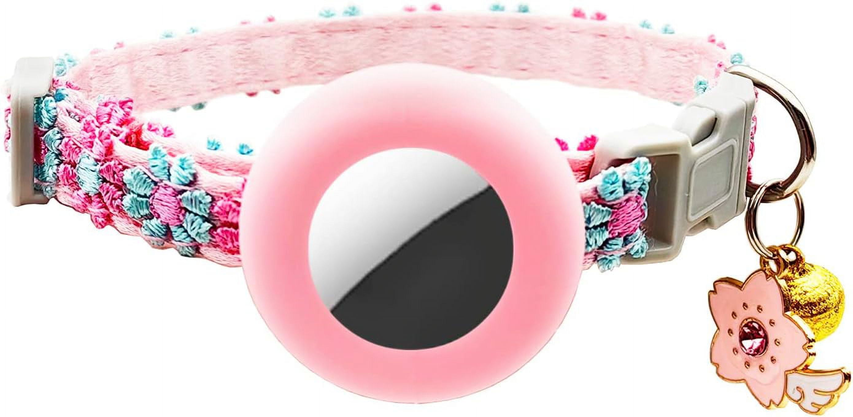 Airtag Cat Collars for Girl Cats Embroidery Breakaway Cat Kitten Collar with Bell Cute Pink ...