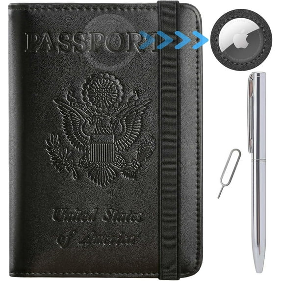 Airtag Passport Holder Cover Wallet Travel Essentials Blocking Leather ...
