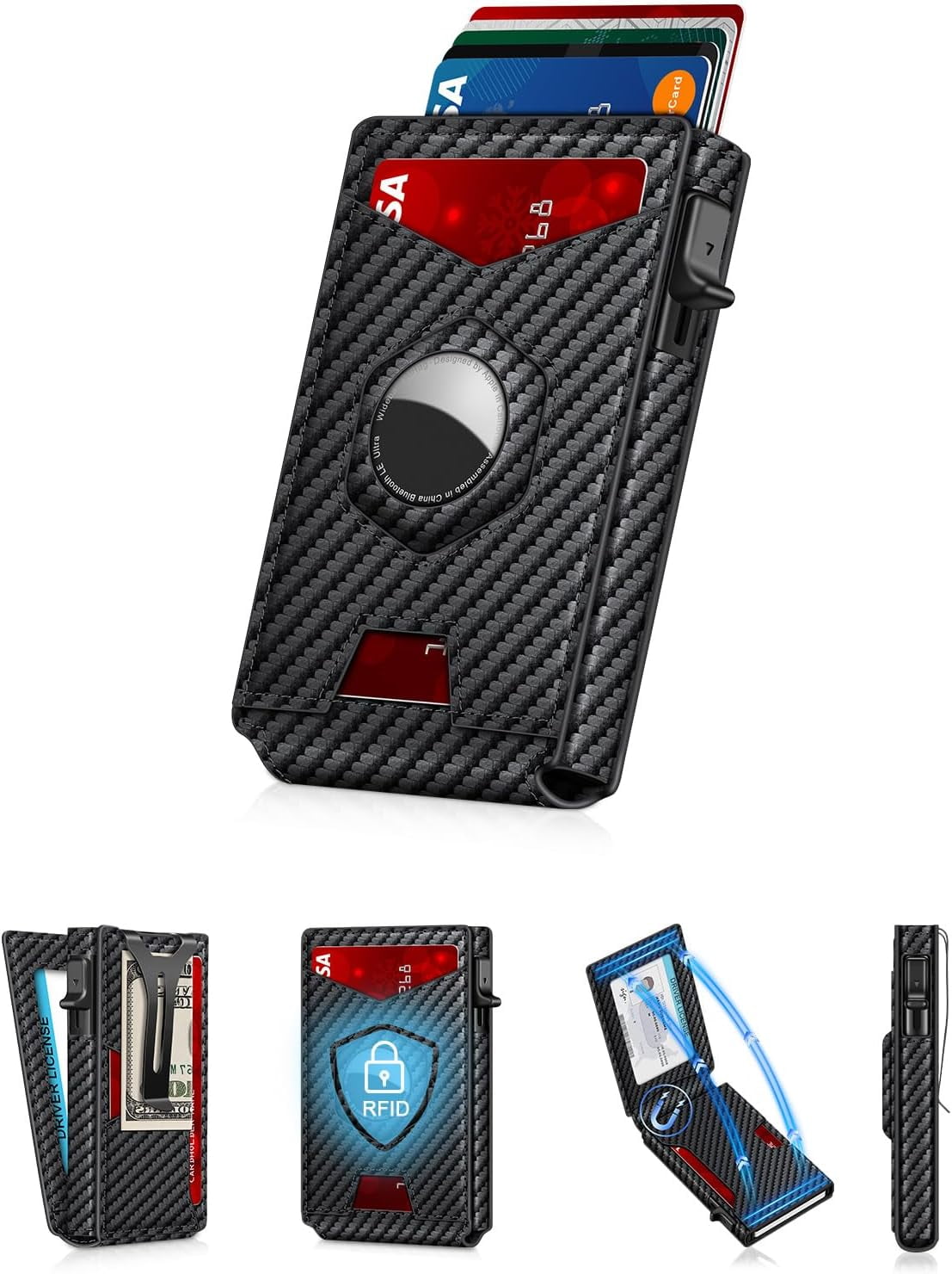 Airtag Wallet for Men, Minimalist Metal Wallet Pop Up Credit Card ...