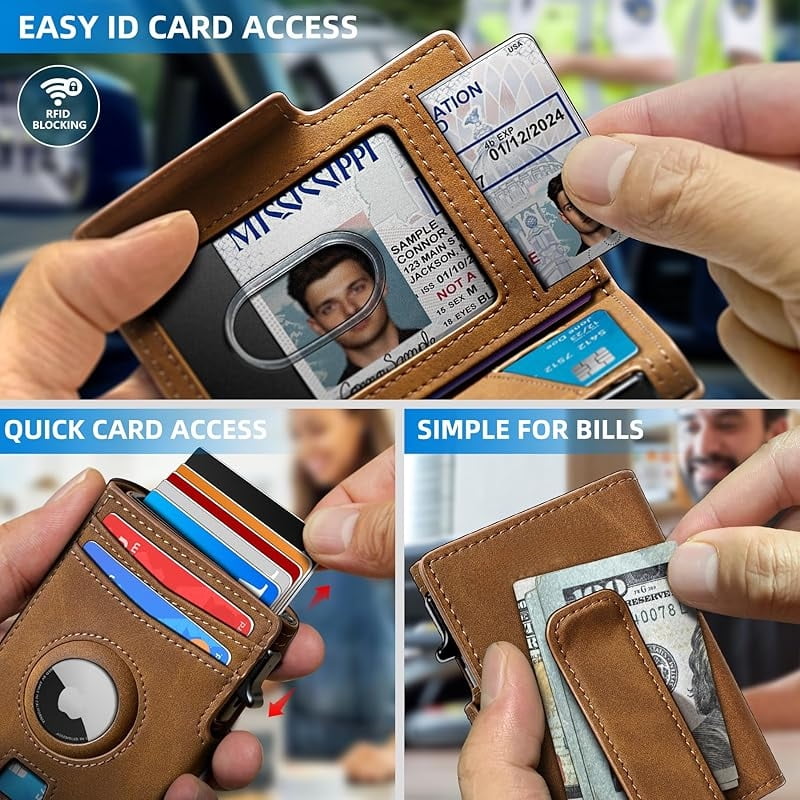 Airtag Wallet for Men,with Money Clip 10 Cards Metal Case Smart Slim ...