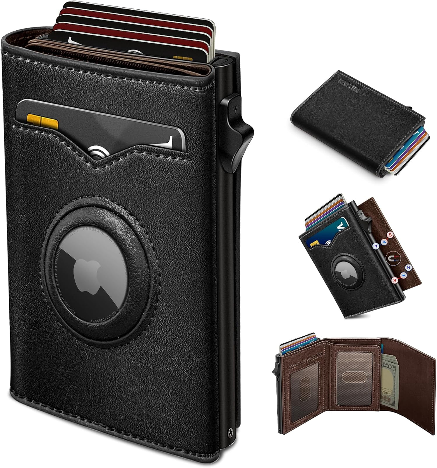 Airtag Wallet for Men,with Pocket 2 ID Window 9-12 Cards,Metal Case ...