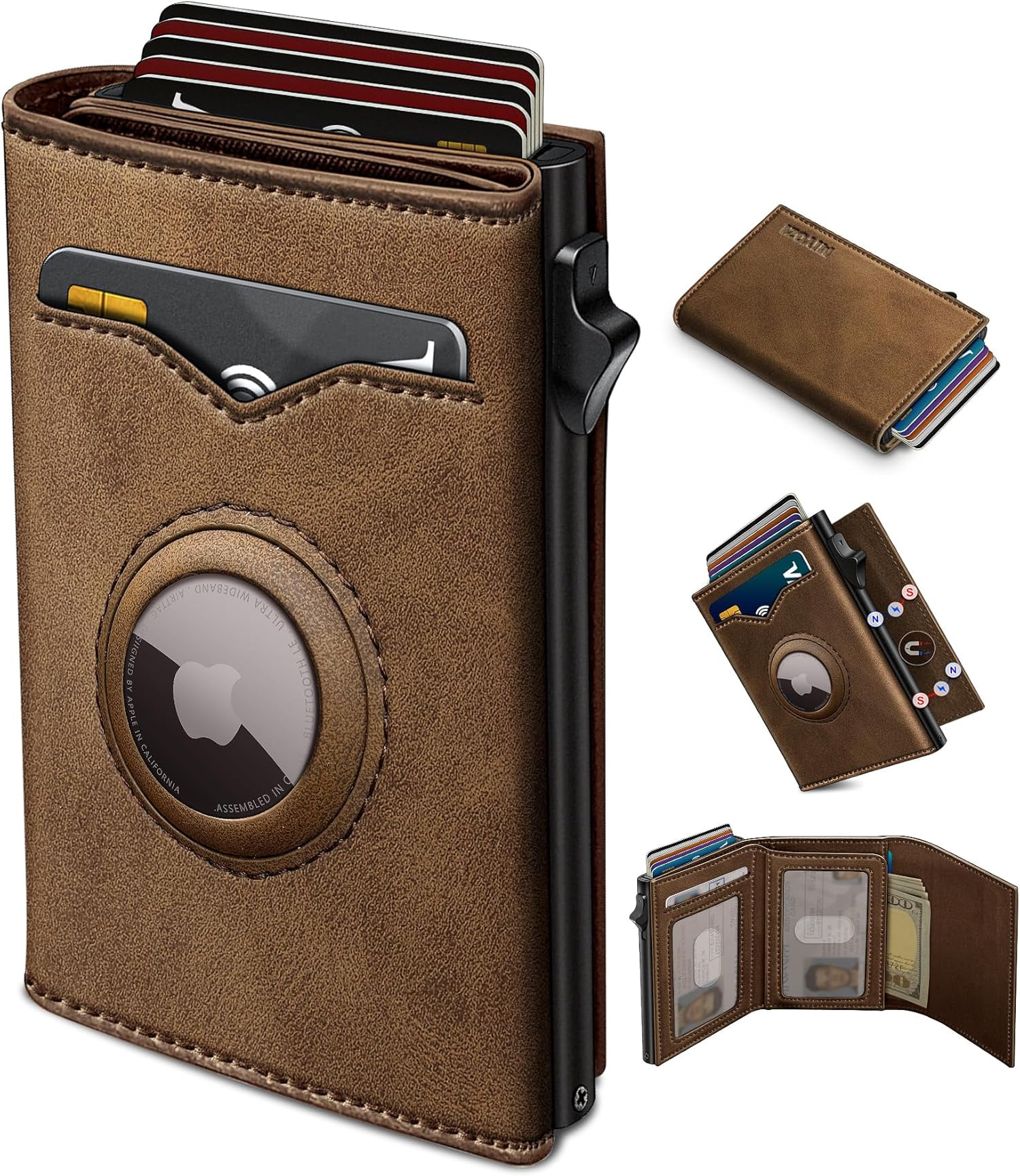 Airtag Wallet for Men,with Pocket 2 ID Window 9-12 Cards,Metal Case ...