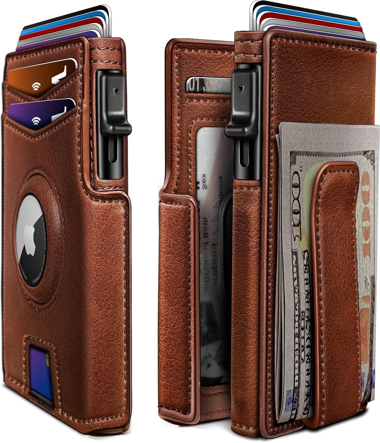 Airtag Wallet for Men,with Money Clip 10 Cards Metal Case Smart Slim ...