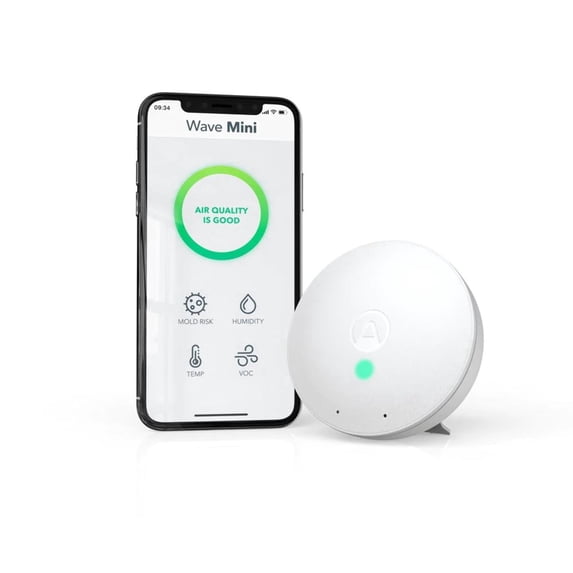 Airthings Wave Mini, Smart Indoor Air Quality Monitor, Battery Operated ...