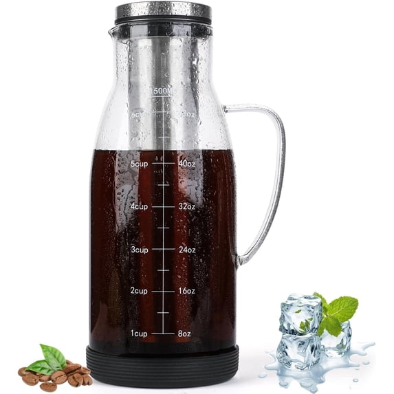 Airtight Cold Brew Coffee Maker Pitcher 51oz, Glass Iced Coffee Maker ...