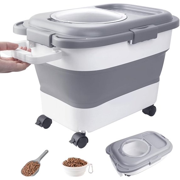 Airtight, Collapsible Pet Food Dispenser, with Detachable Wheels and ...
