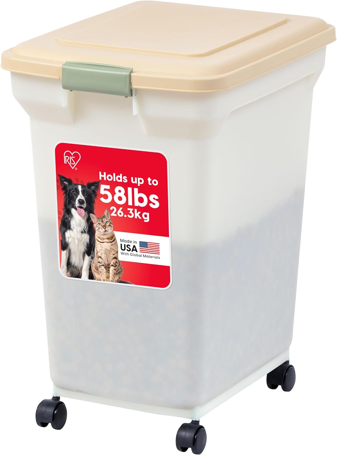 Airtight Dog Food Storage Container, Up to 58 lbs, Attachable Wheels ...