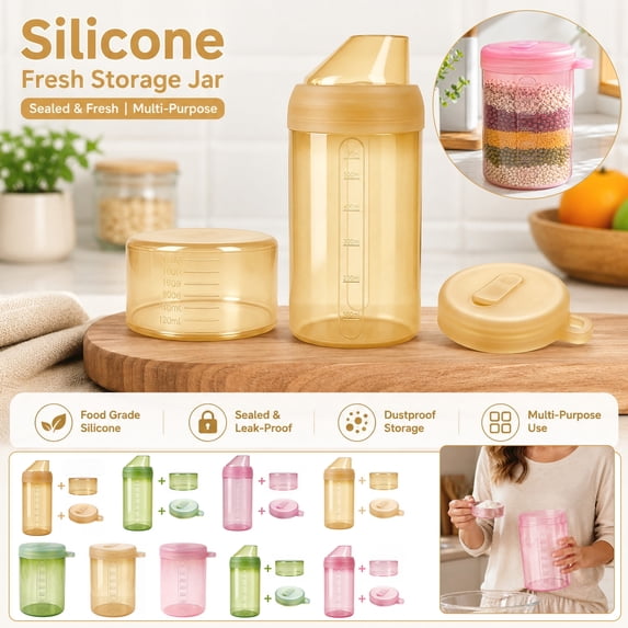Airtight Food Storage Container, 12 oz Silicone Kitchen Canister with ...