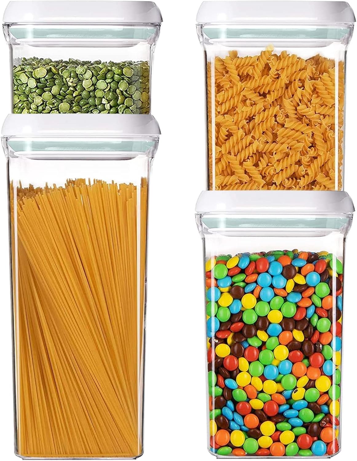 Airtight Food Storage Container, 4 Pcs Clear Plastic Kitchen Canisters ...