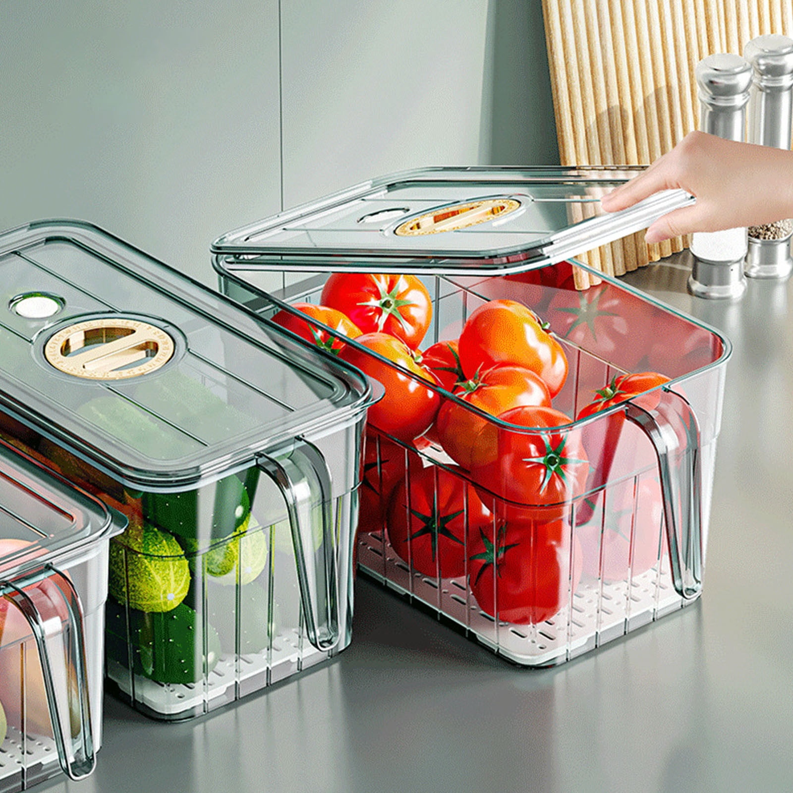 Airtight Food Storage Container with Handle - Stackable Plastic Freezer ...