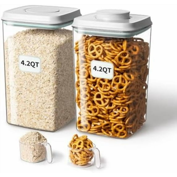 Airtight Food Storage Container with Pop Lid & 130ml Scoop, 4L/4.2qt *2 ...