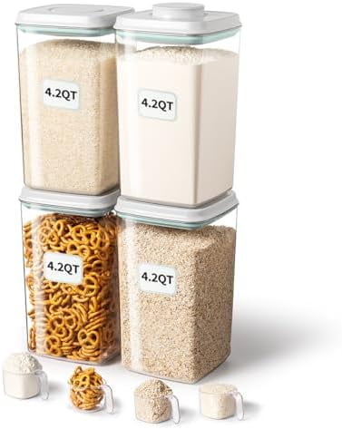 Airtight Food Storage Container with Pop Lid & 130ml Scoop, 4L/4.2qt *4 ...