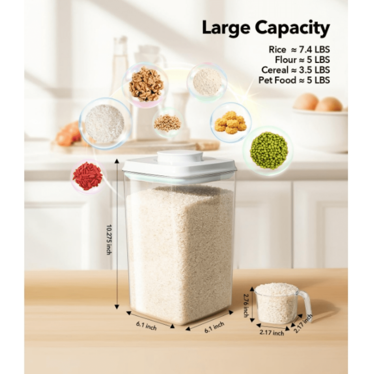 Airtight Food Storage Container with Pop Lid & 130ml Scoop, 4L/4.2qt *4 ...