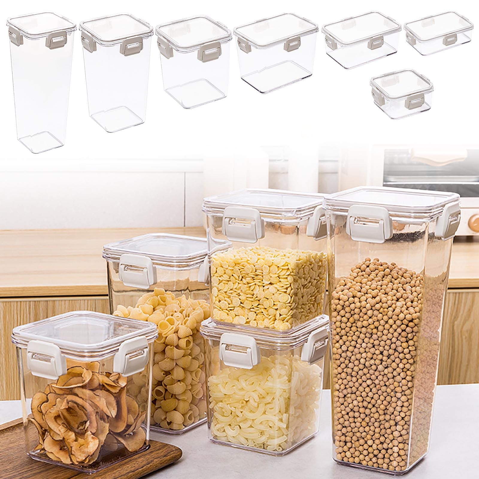 Airtight Food Storage Container Set, 5-Piece Plastic Kitchen Organizers ...