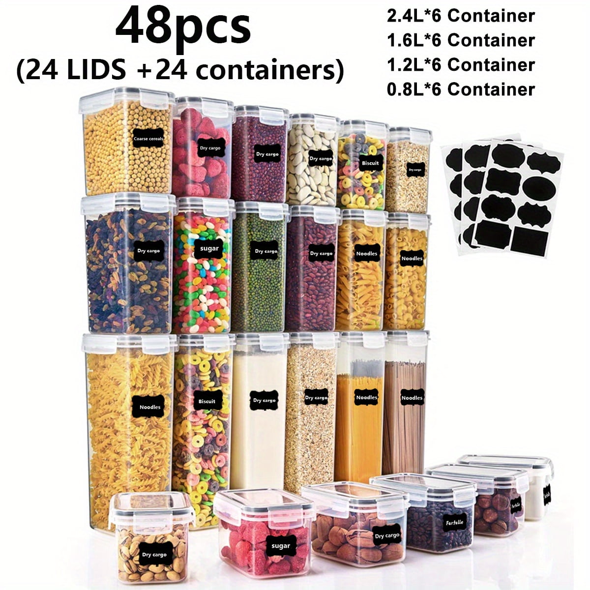 Airtight Food Storage Container Set with Lids, Labels & Marker - 12/20 ...