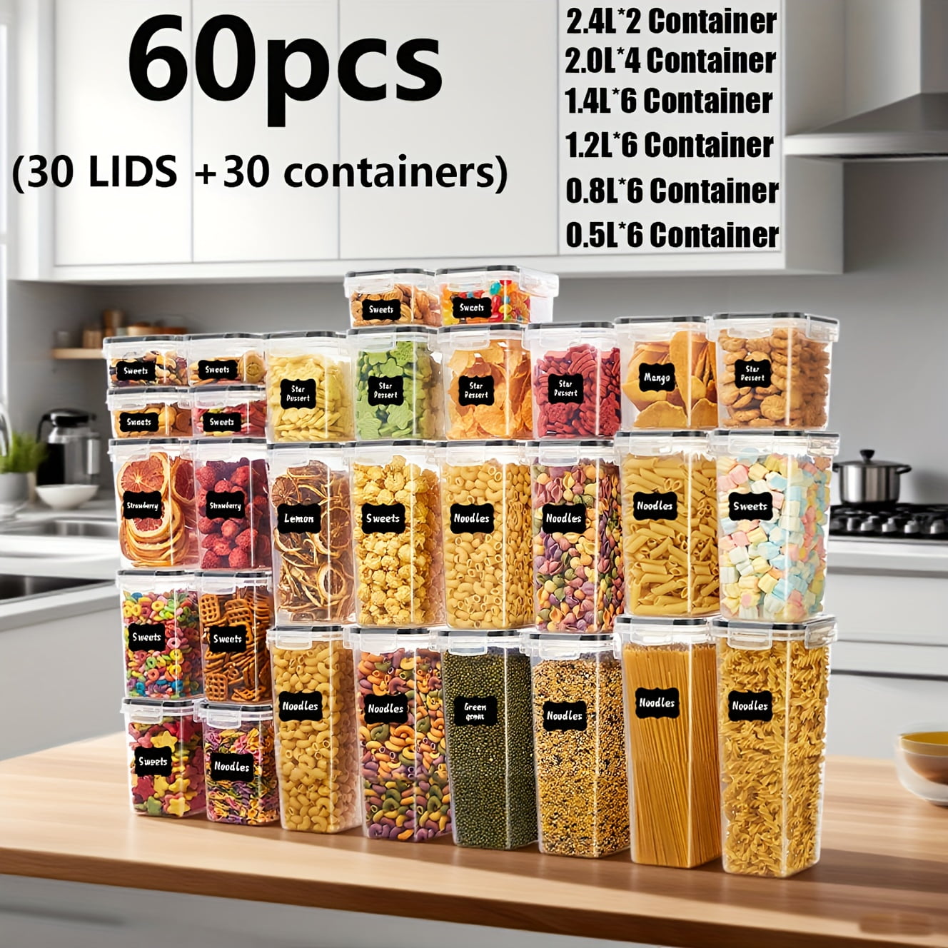 Airtight Food Storage Container Set with Lids, Labels & Marker - 12/20 ...