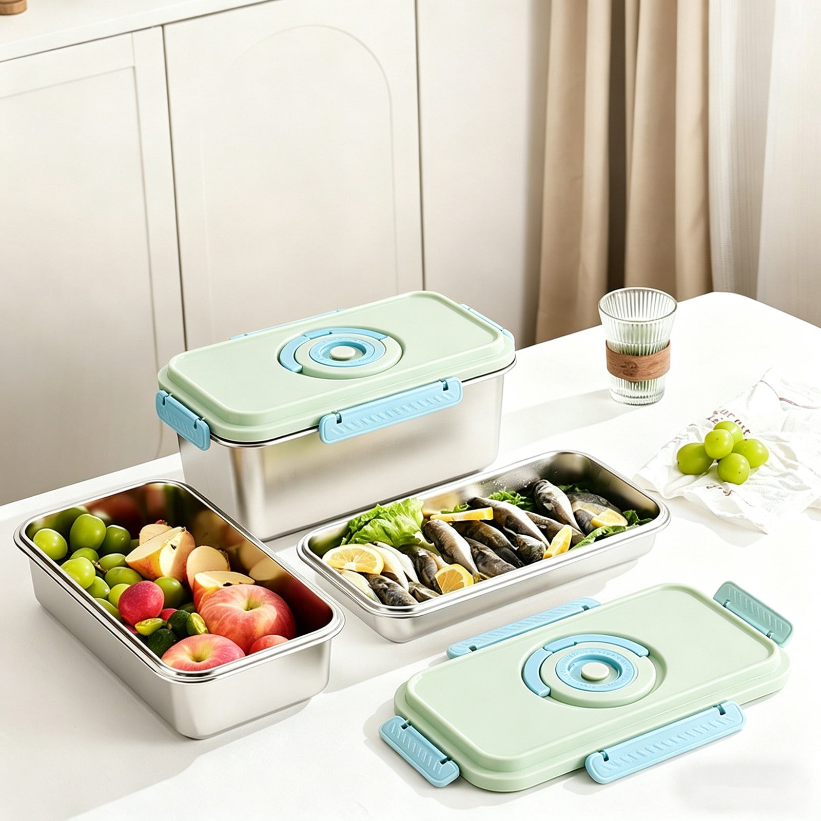 Airtight Food Storage Container With Lid & Handle Stainless Steel ...