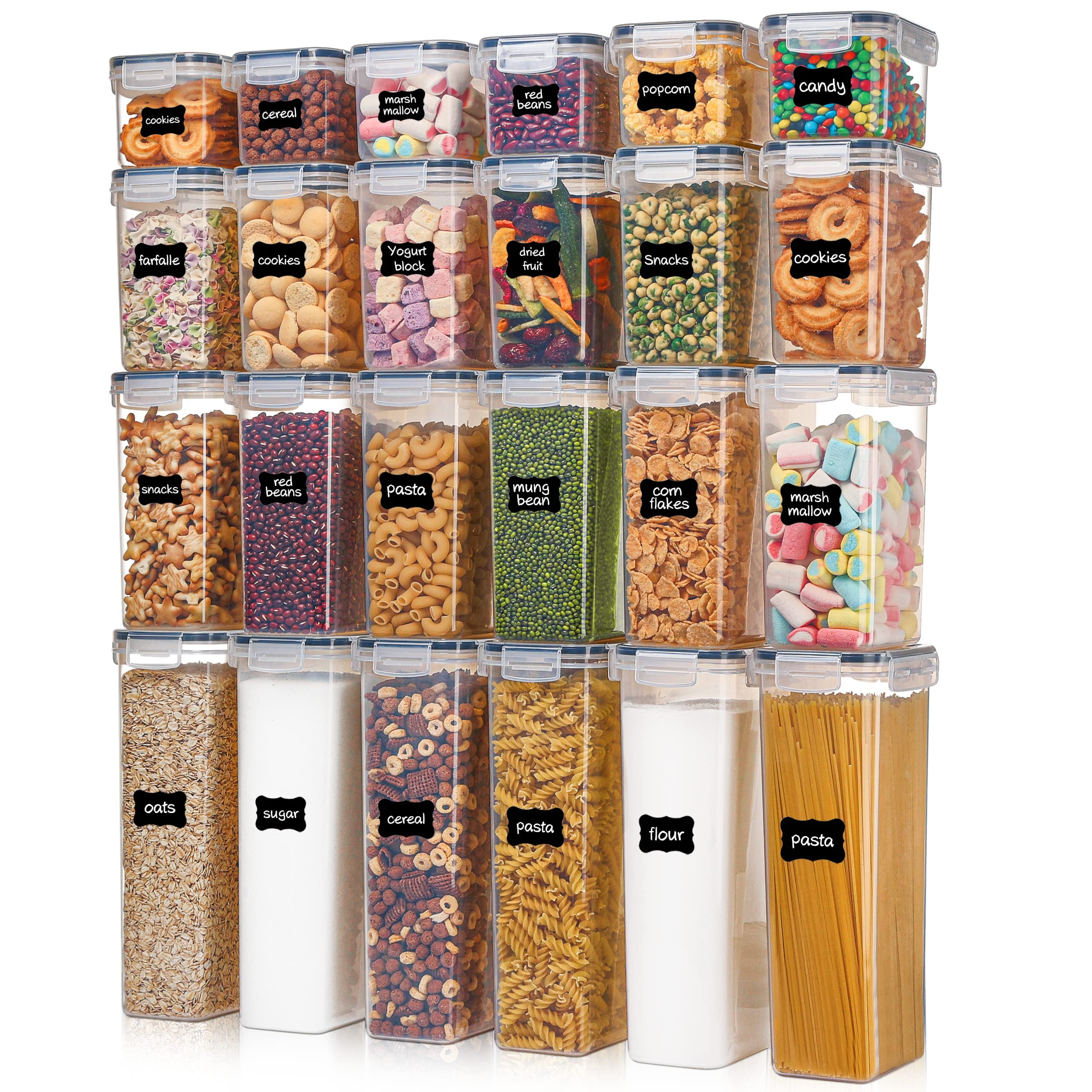 Airtight Food Storage Containers with Lids, 24pc Plastic Kitchen Pantry ...