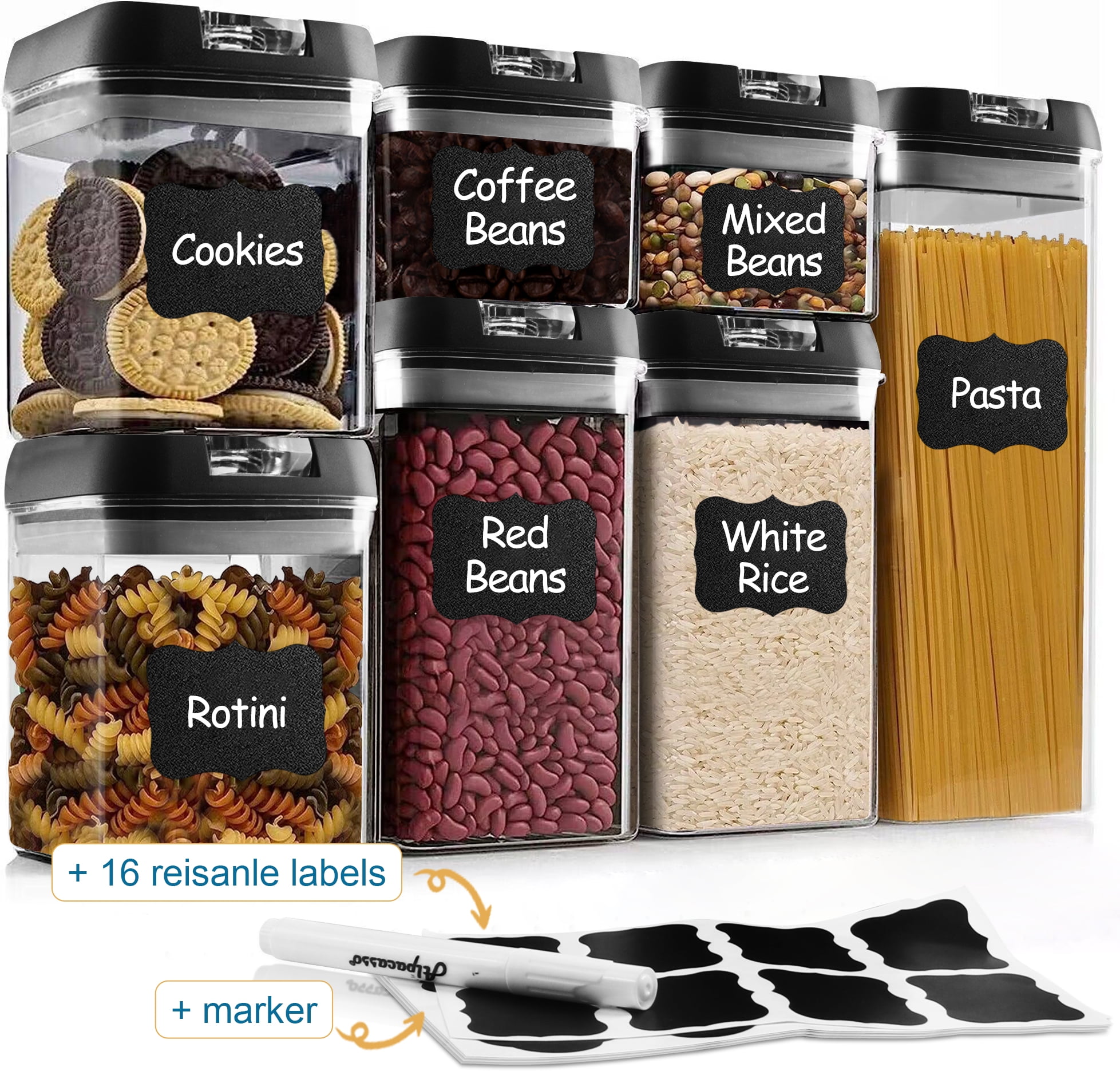 Kosbon 7 PCS Airtight Food Storage Containers, BPA Free Plastic Cereal Bins, Pasta Boxes for ...