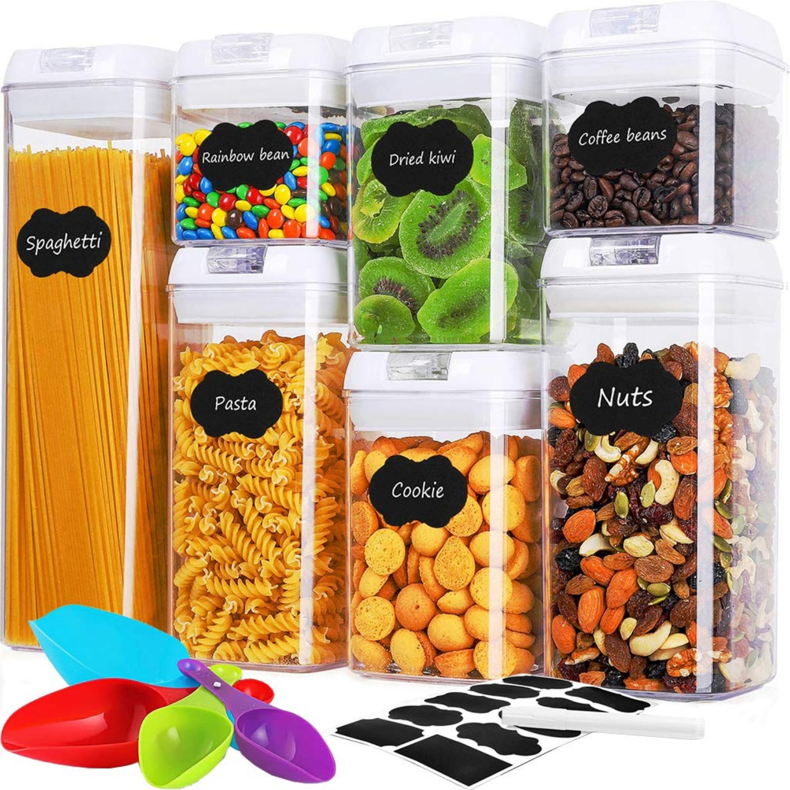 Airtight Food Storage Containers with Lids, 7 Pieces Plastic Cereal ...