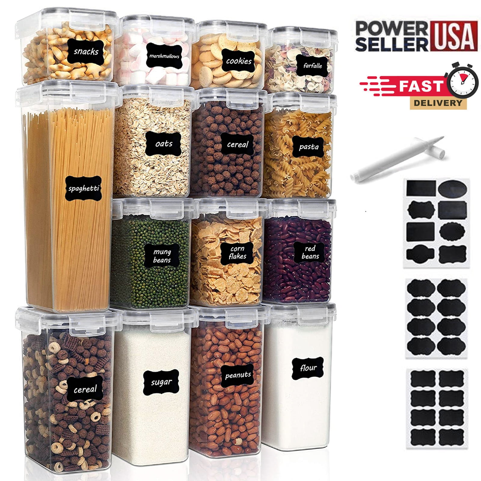 PIPEPET 15Pcs Airtight Food Storage Set, BPA Free Plastic Bins, Kitchen ...