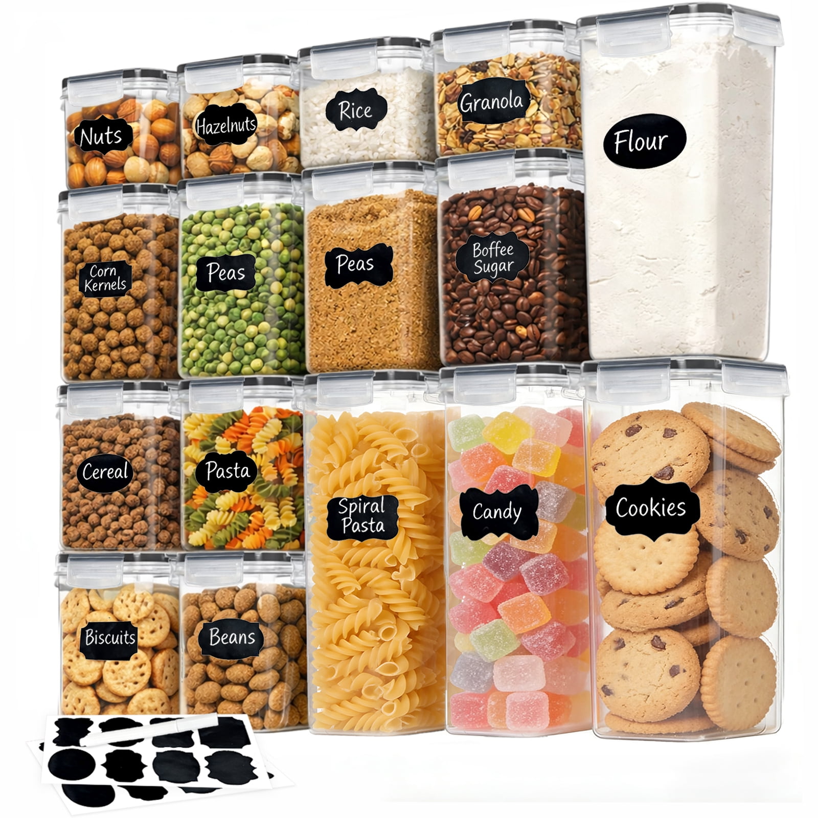 Airtight Food Storage Containers Set, 16 PCS Plastic Kitchen and Pantry ...