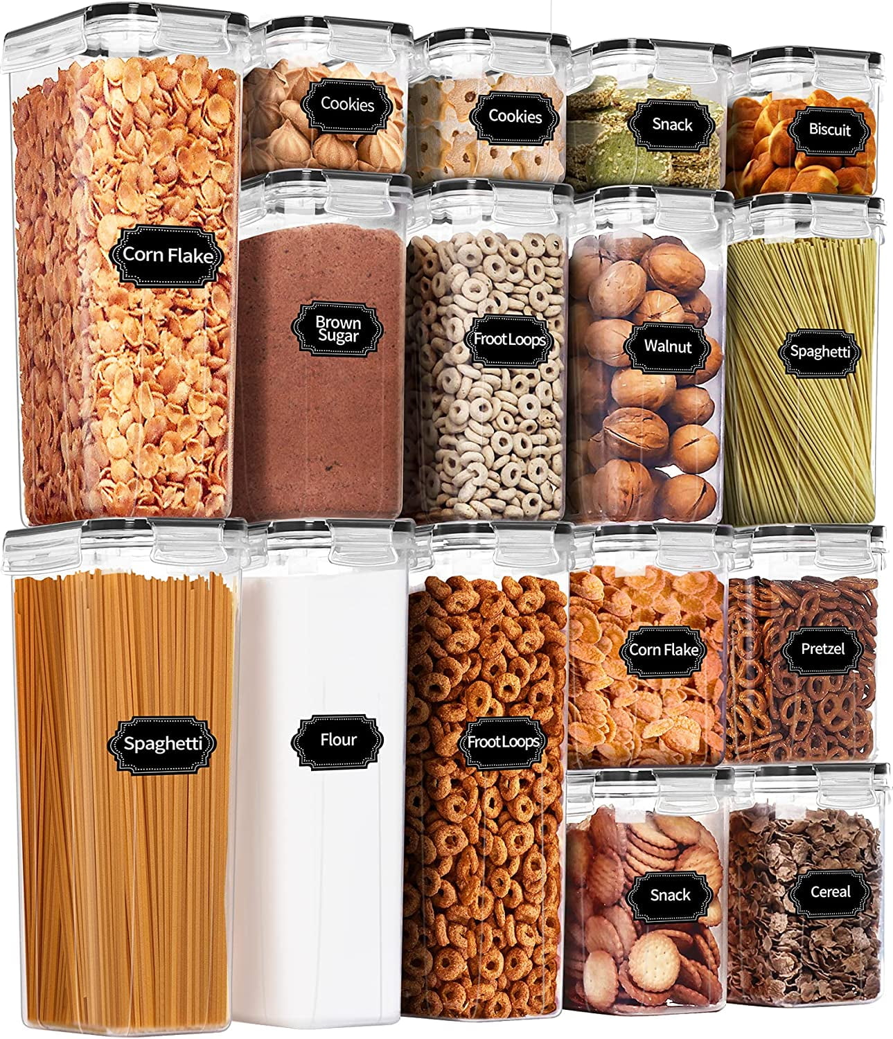 Airtight Food Storage Containers Set, 16 Pcs BPA Free Plastic Dry Food ...