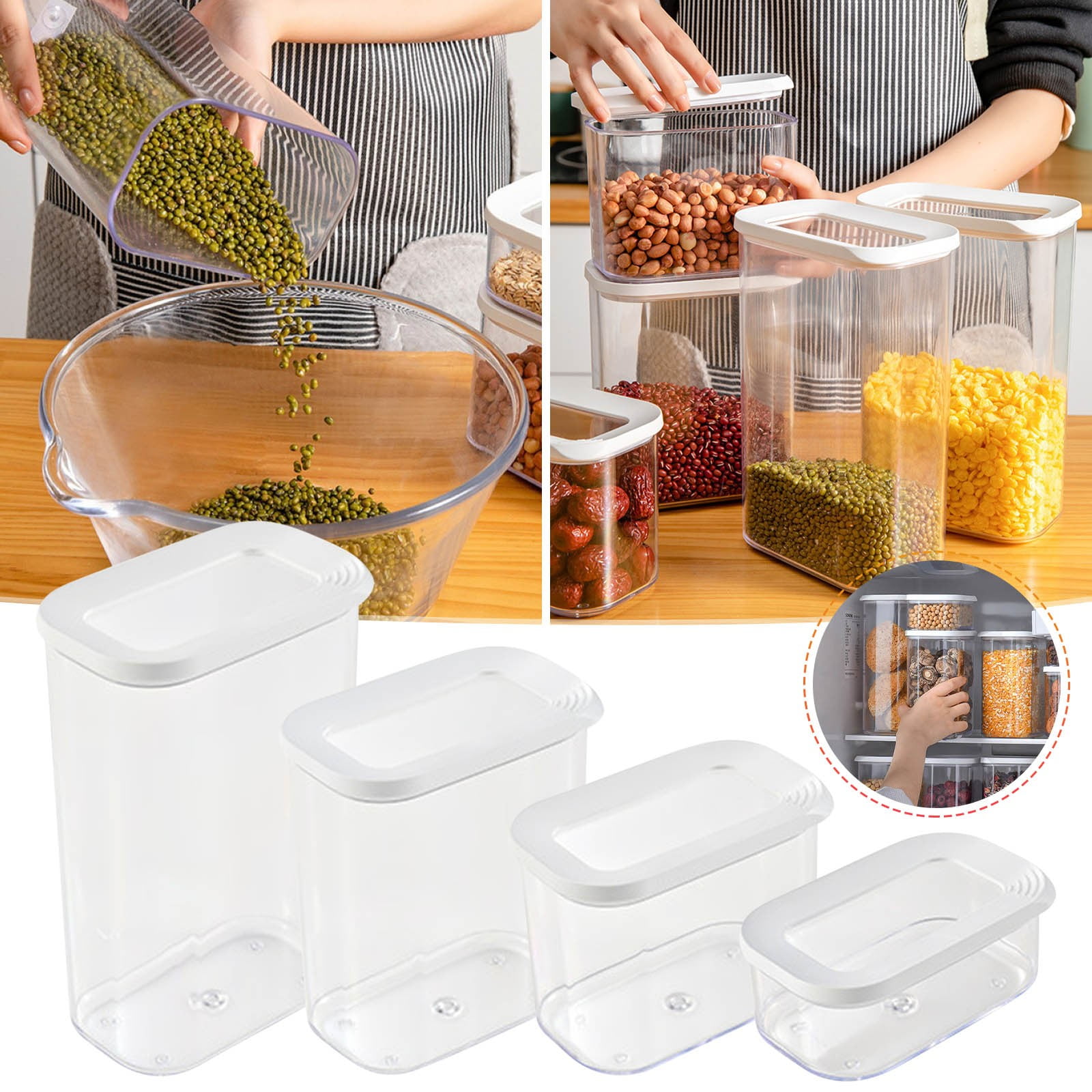Airtight Food Storage Containers Set of 4, Plastic Kitchen Pantry ...